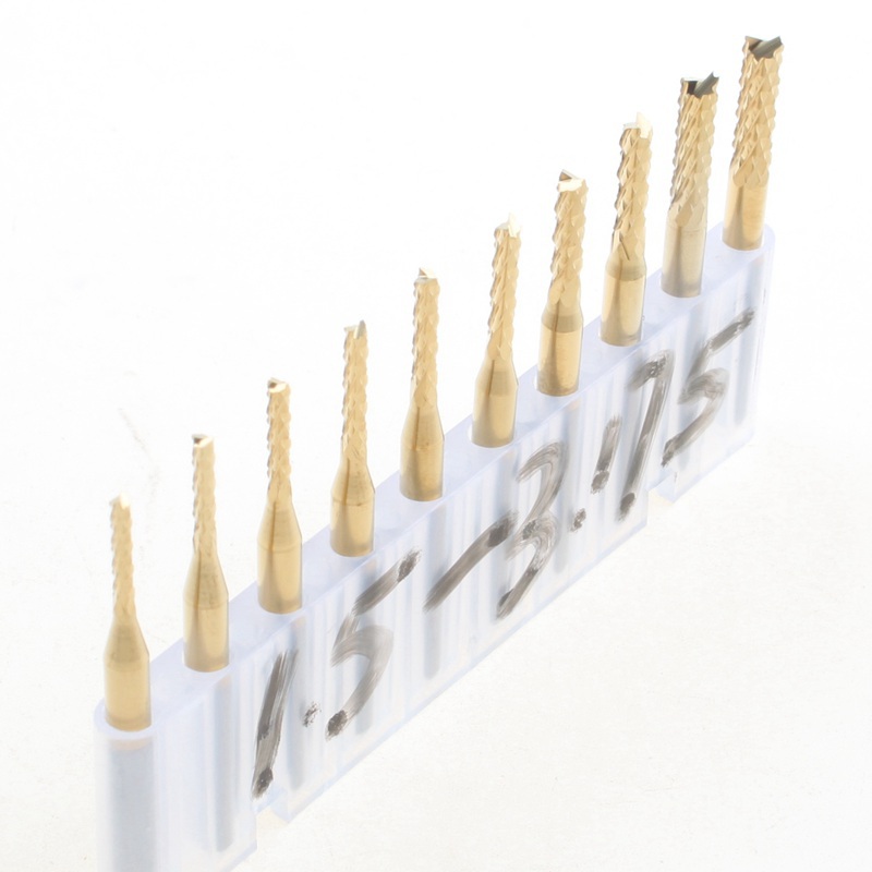 10pcs Titanium Coat Carbide 1.5mm-3.175mm End Mill Engraving Bits CNC ...