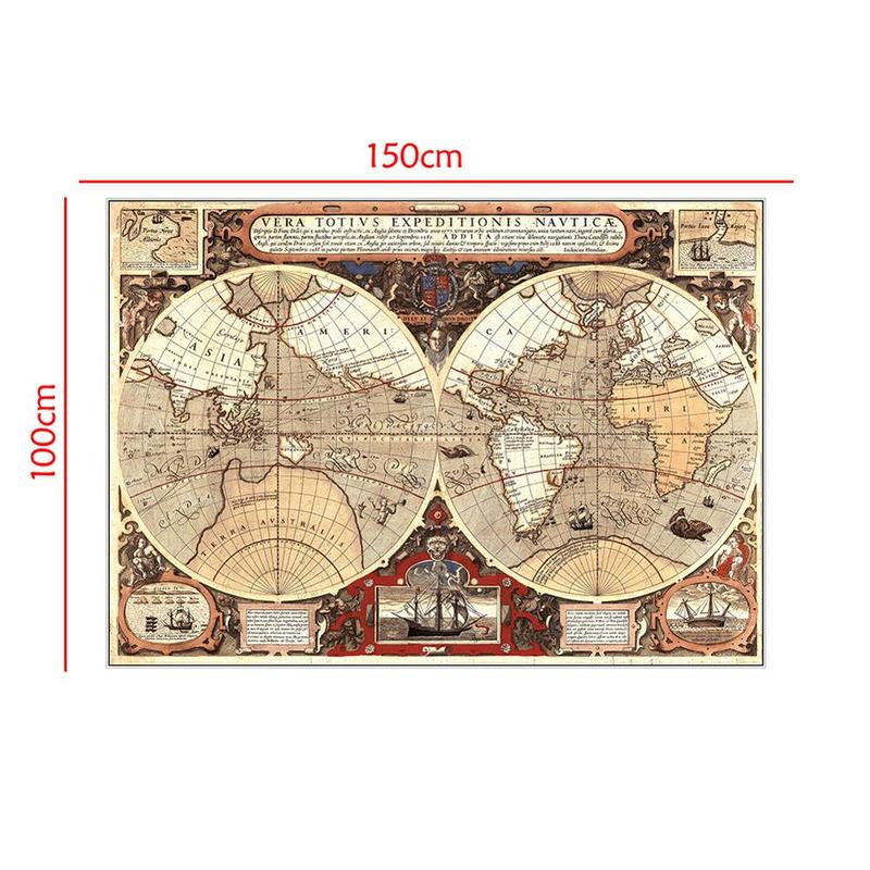150x100cm Vintage World Map Large Poster Globe Non... – Grandado