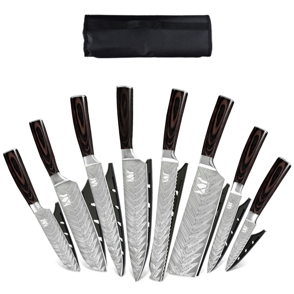 XYj Damascus Pattern Veins Blade Chef Knives Set S... – Grandado