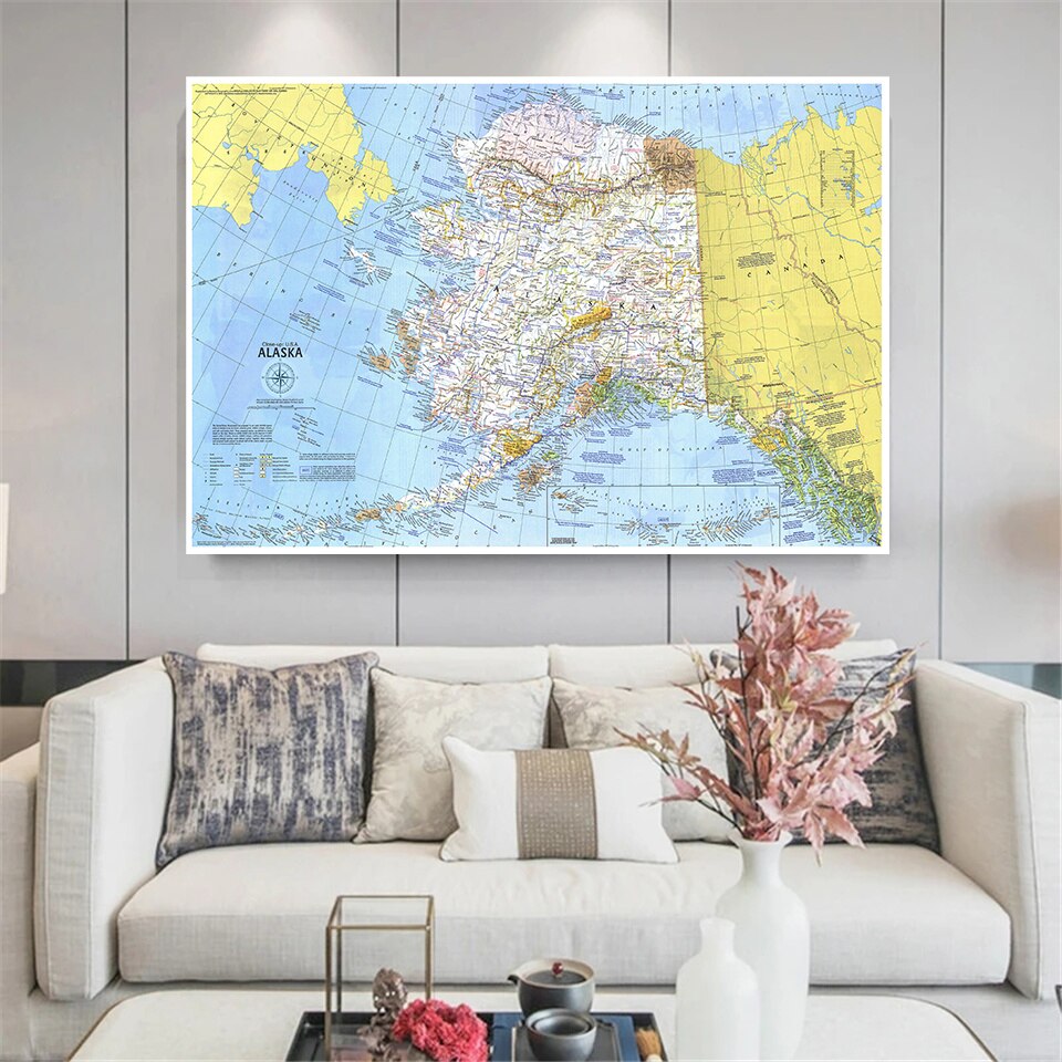 225*150 CmThe Alaska Map 1975 Non-woven Canvas Pai... – Grandado