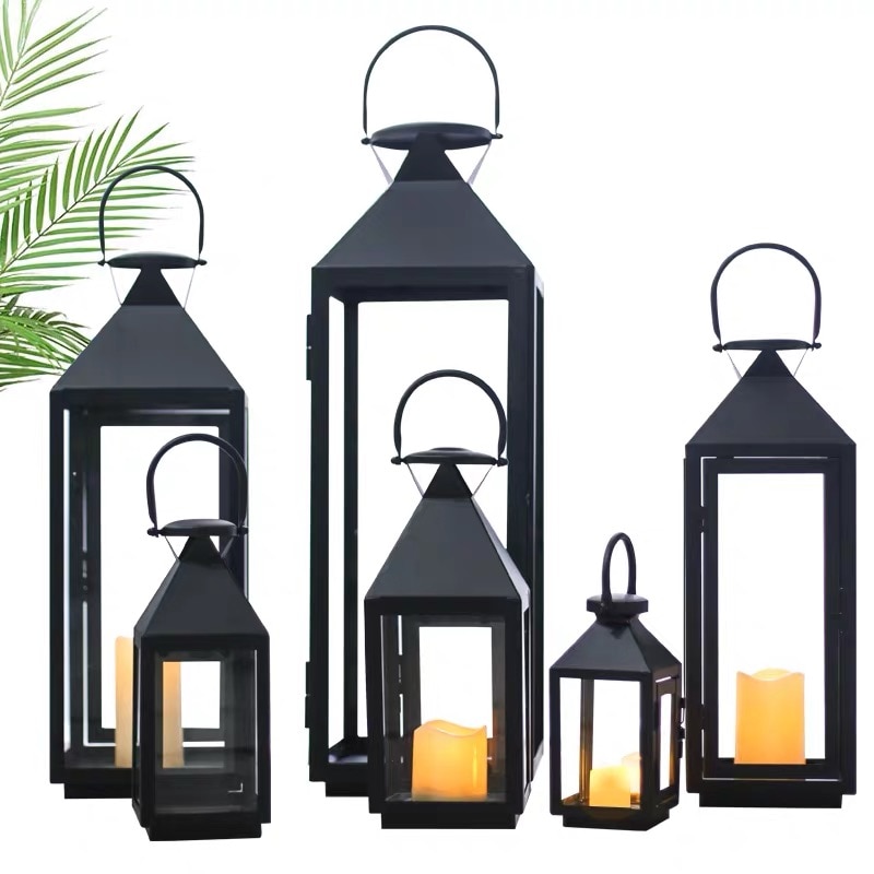 Classcial Black Portable Candle Holder Lantern Met... – Grandado