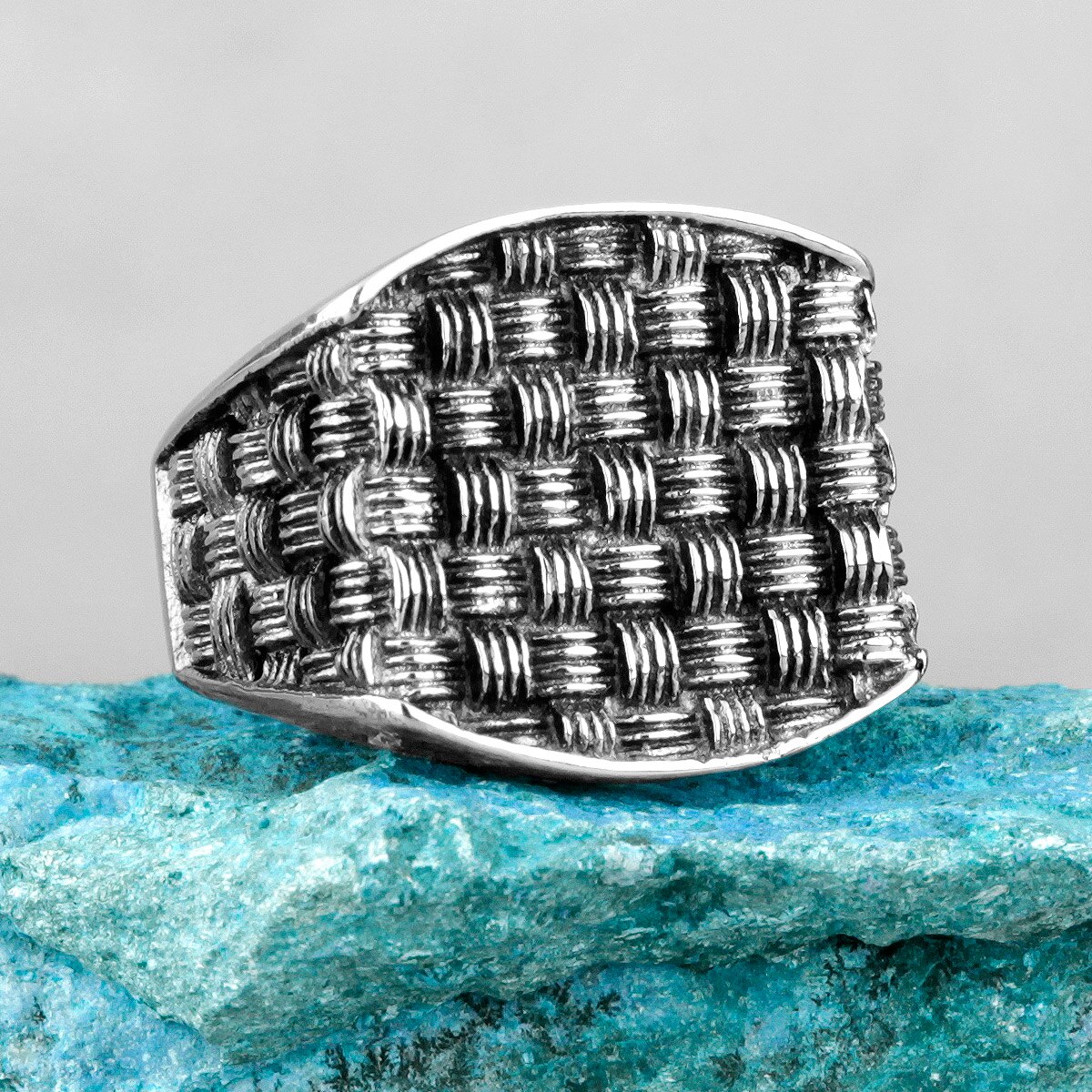 Grid Weave Stainless Steel Mens Rings Punk Retro U... – Vicedeal