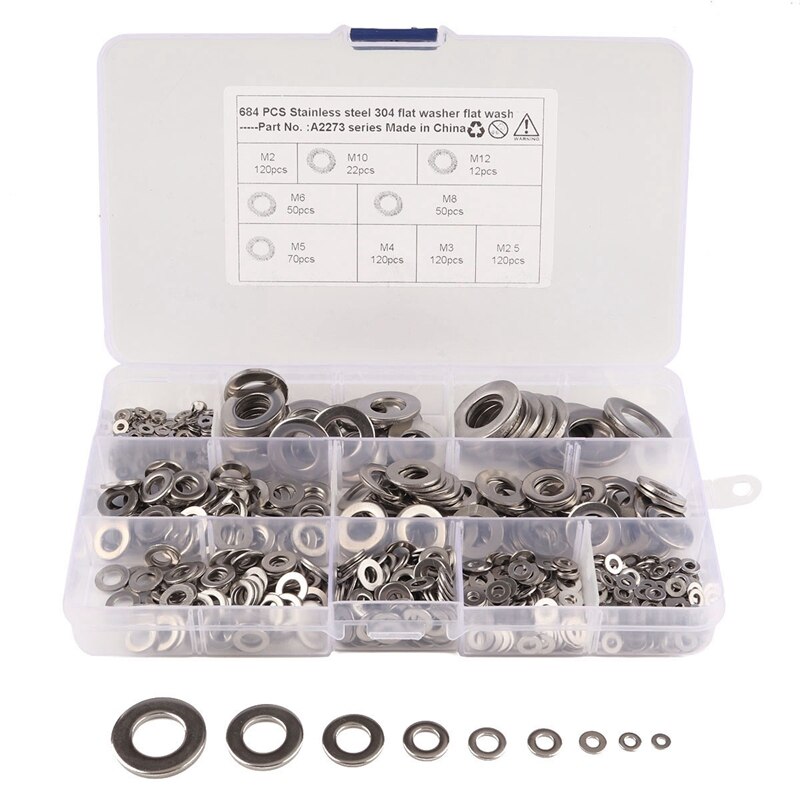 684PCS Stainless Steel Flat Washers Hardware Set 9... – Grandado