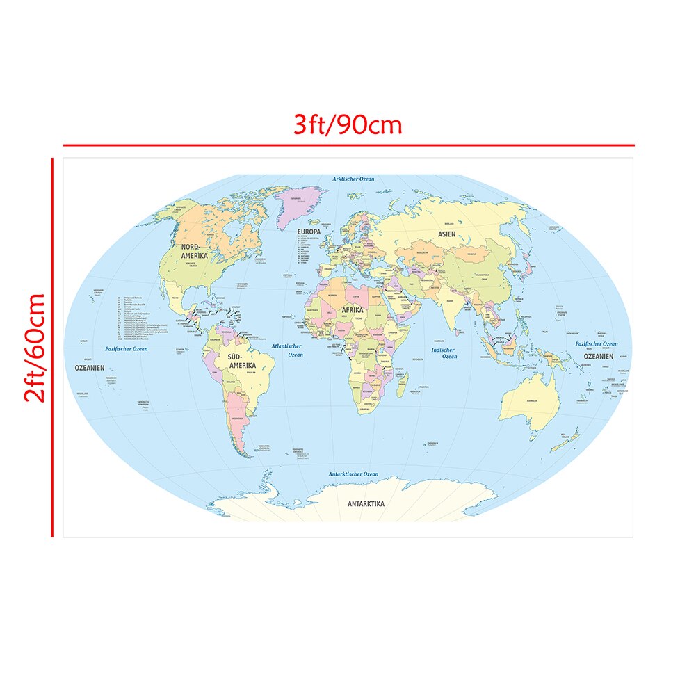 90*60cm The World Map with Details In German Wall ... – Grandado