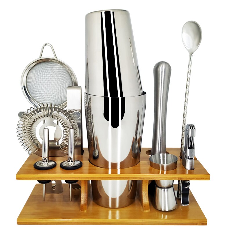 12 stuk Rvs Barman Set met Houten Standaard En Rec... – Grandado