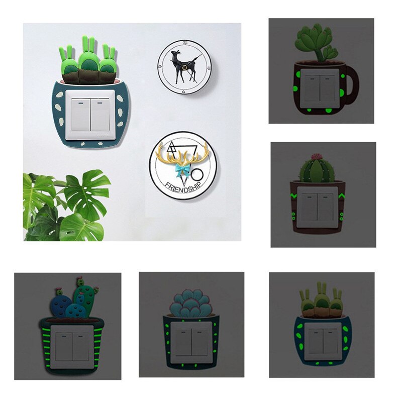 Luminous Switch Stickers Cartoon Plant 3D Silicone... – Vicedeal