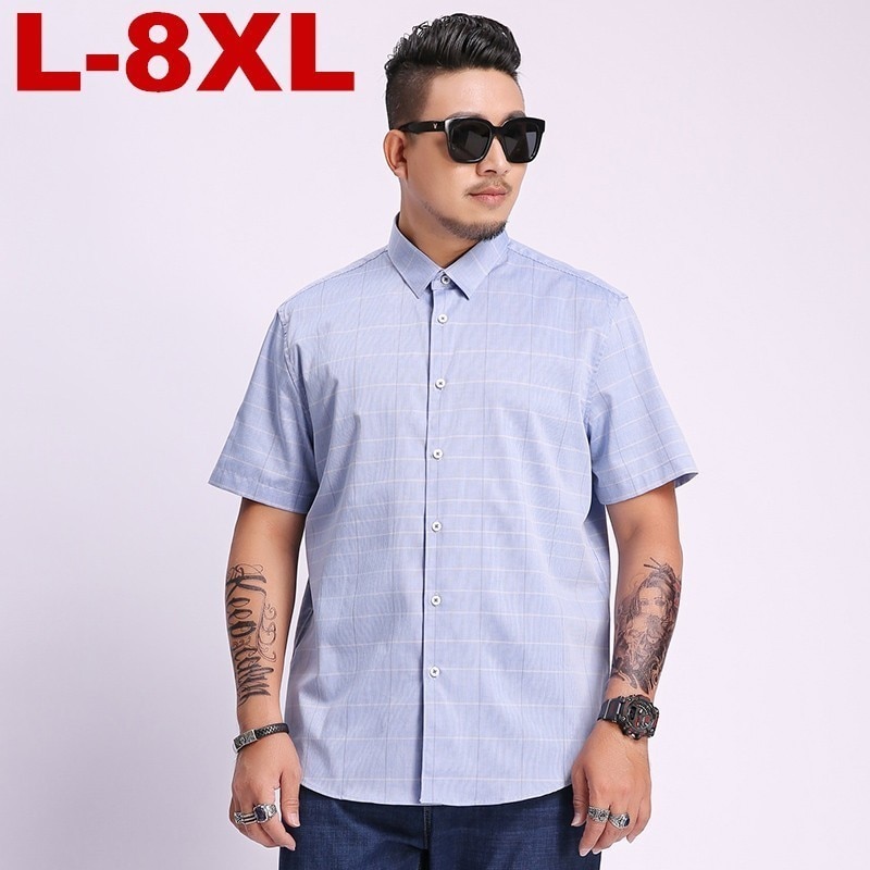 8xl 7xl 6xl 5xl Plus Size Plaid Korte Mouw Shirts ... – Grandado