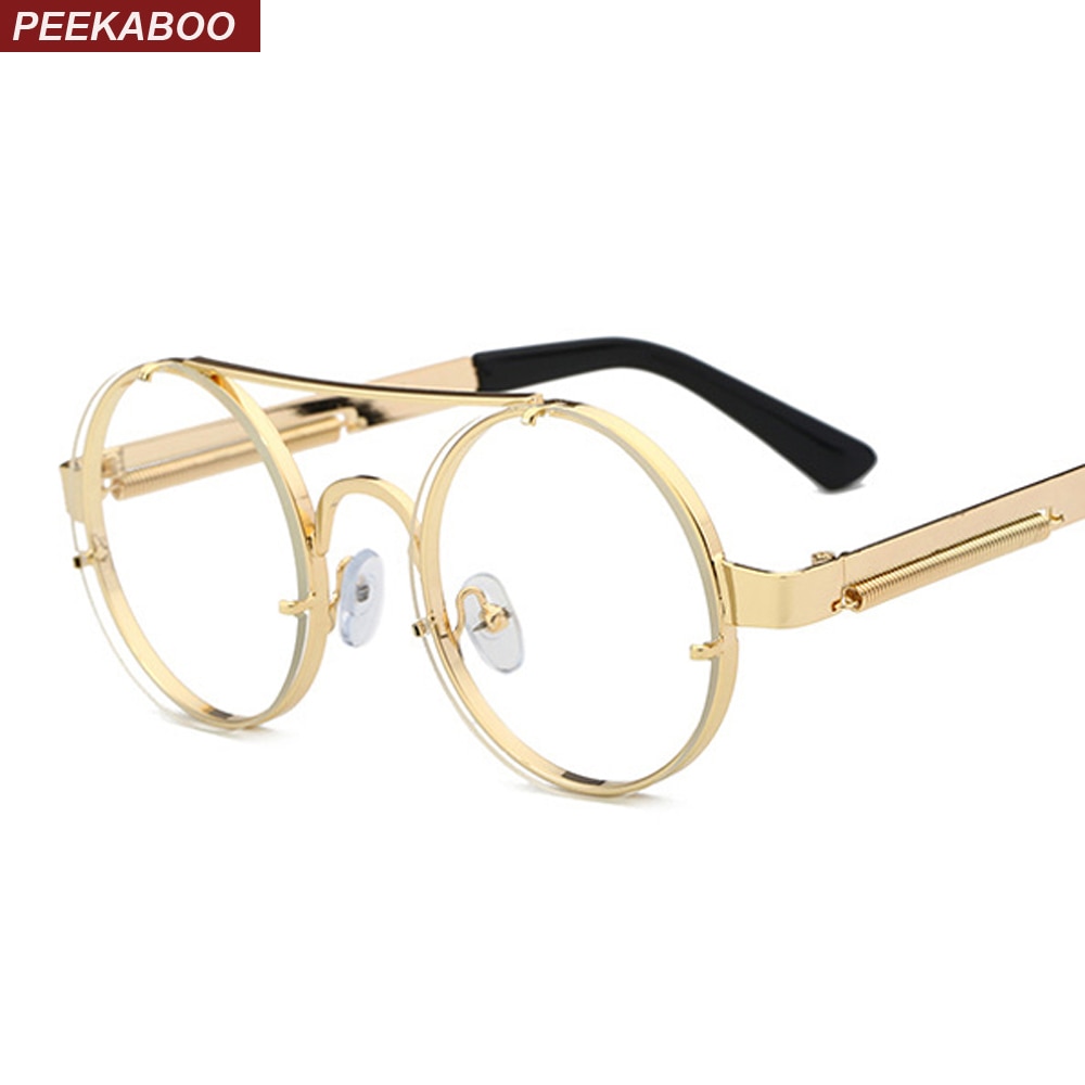 Peekaboo round eyewear frames men vintage gold fla... – Grandado