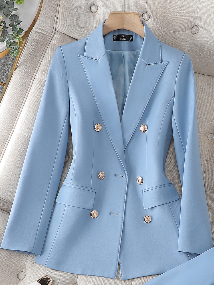 Female Blazer Women Blue Apricot Triple Breasted S... – Grandado