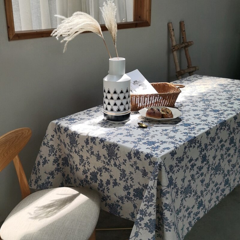 Ins Blue Rose Tablecloth Retro Flower Print Table ... – Grandado