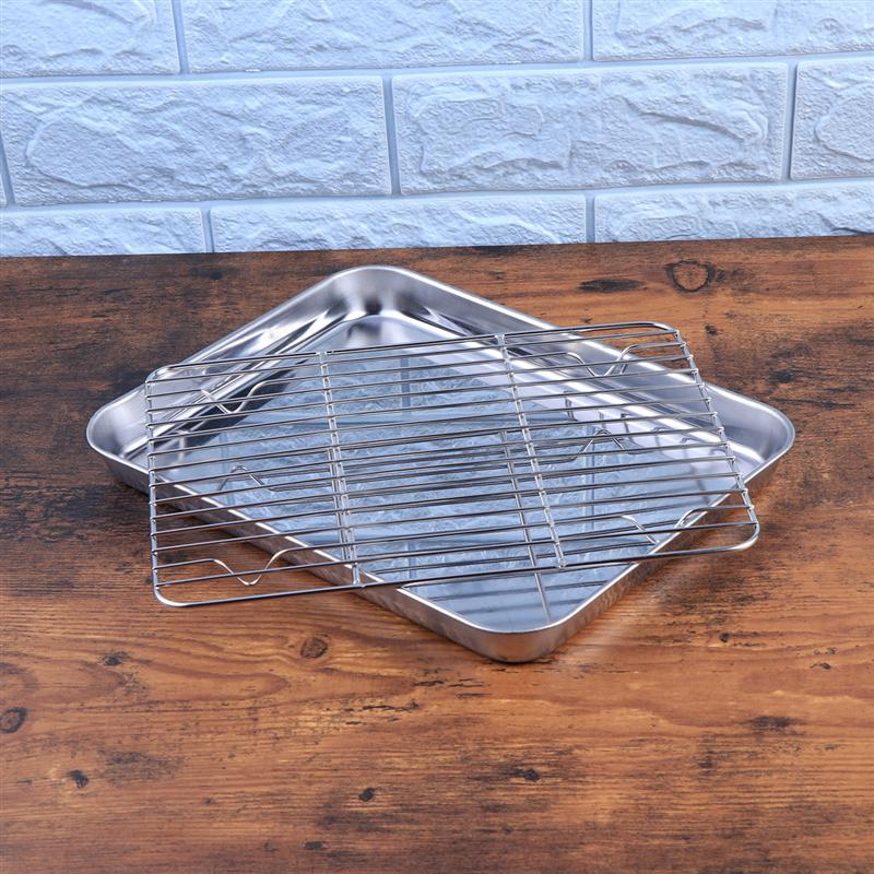 2 Pieces Rectangular Baking Tray Stainless Steel B... – Grandado