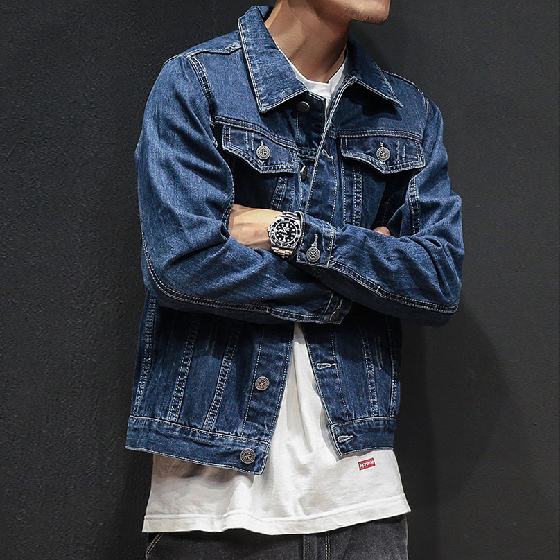 Japanse Herfst Mannen Denim Jas Mode Casual Mannen... – Grandado