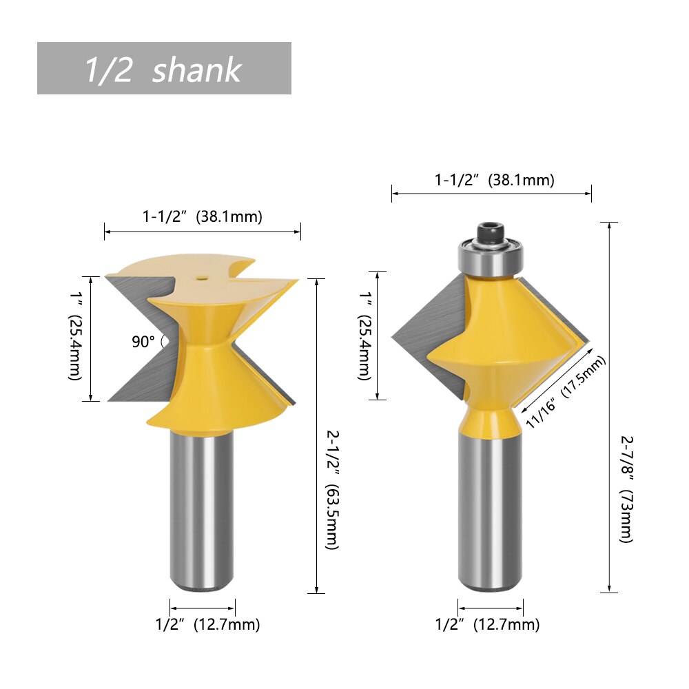 2pcs 12MM 1/2" Shank 90 Degree V Tingue Groov... – Grandado