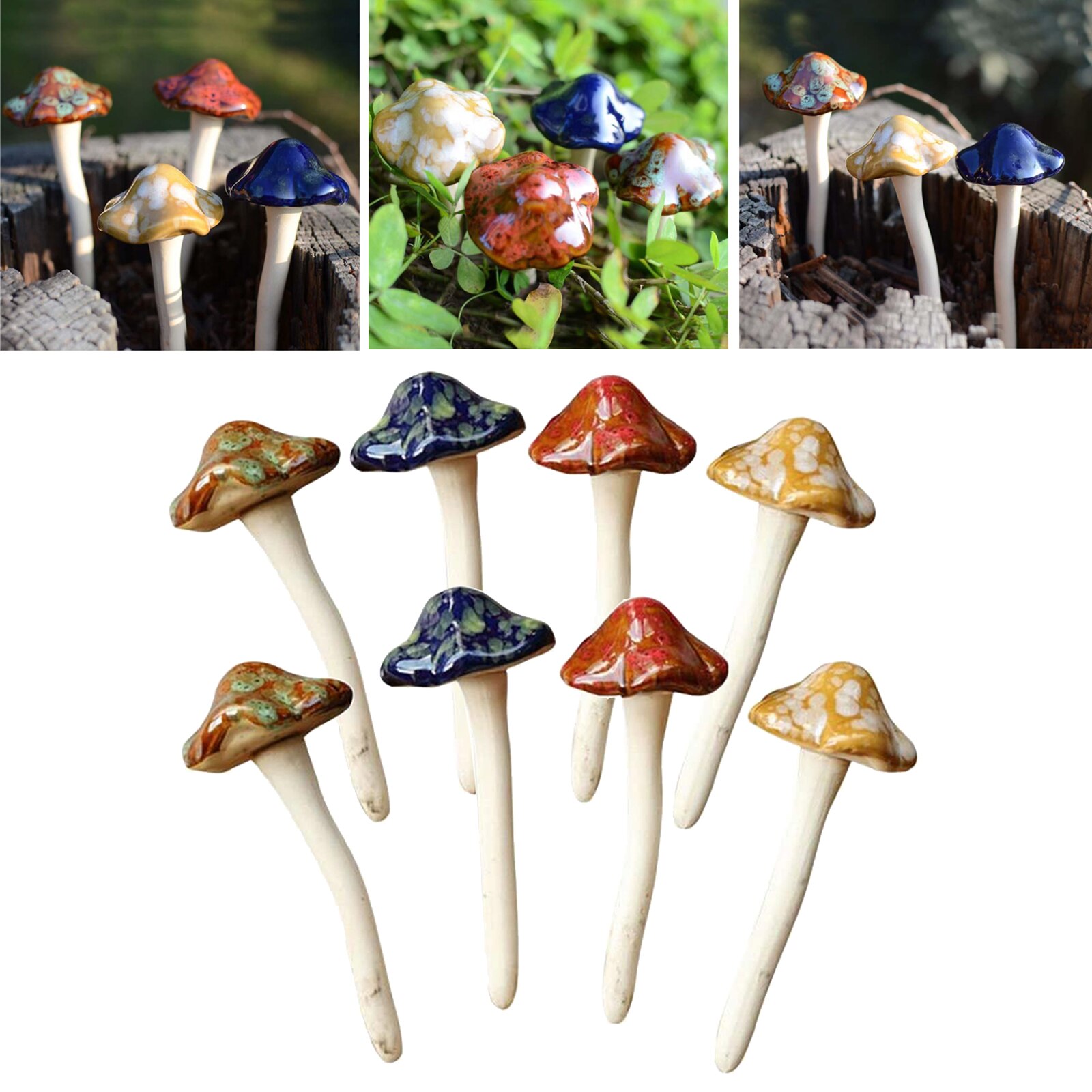 8Pcs Garden Ornaments Toadstools Ceramic Fairy Dec... – Grandado