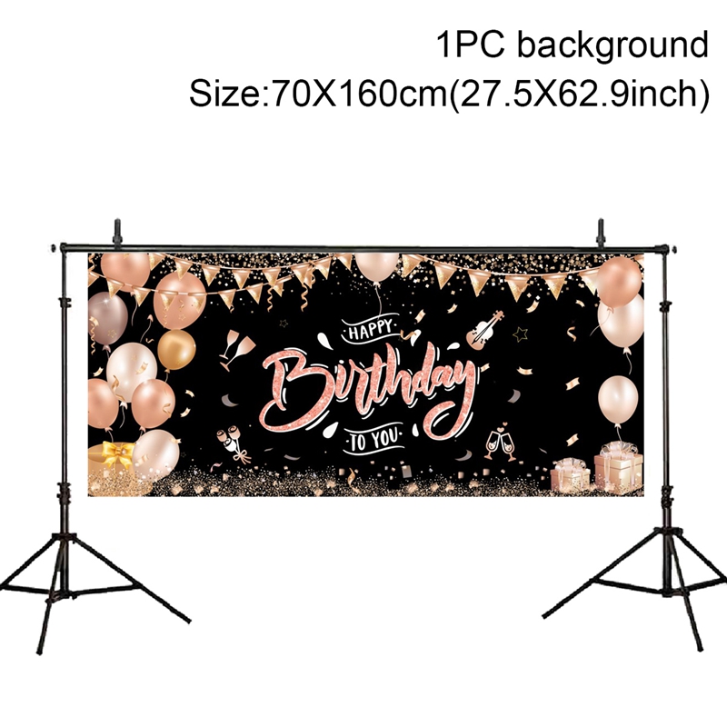 Happy Birthday Backdrop Banner Large Black Gold Ba... – Grandado