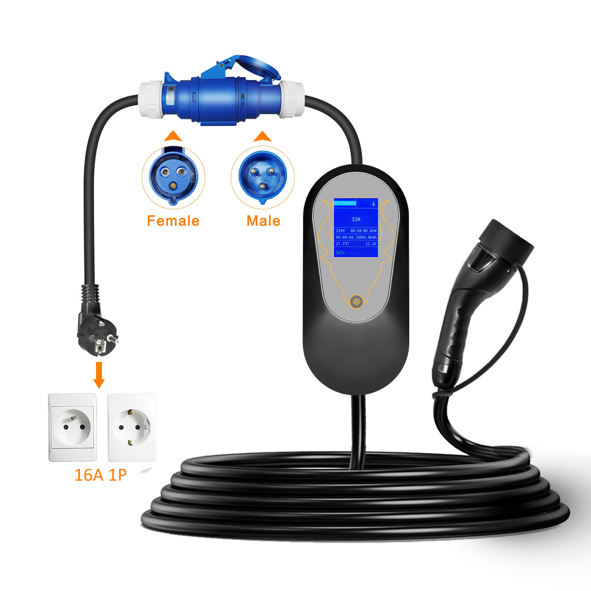 32A Blue CEE Socket to 16A EU Schuko Plug Adapter ... – Grandado