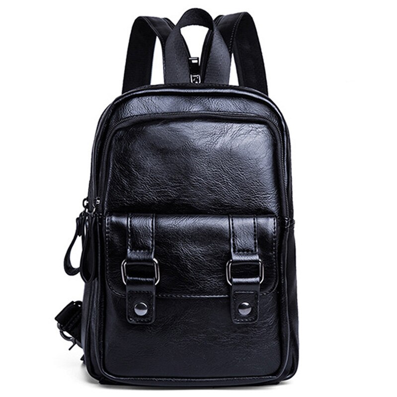 Black Leather PU Small Backpack for Men Multi-func... – Grandado