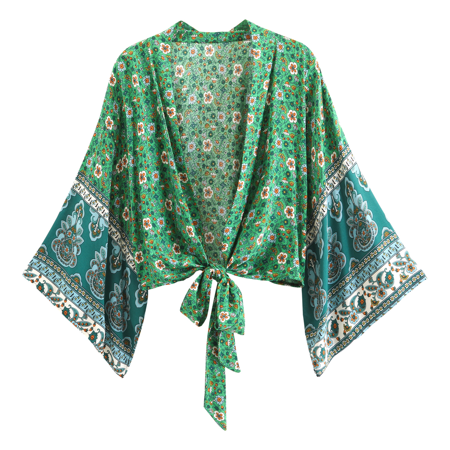 Boho Daisy Floral Print Wrap Tops Kimono Rayon Cot... – Grandado