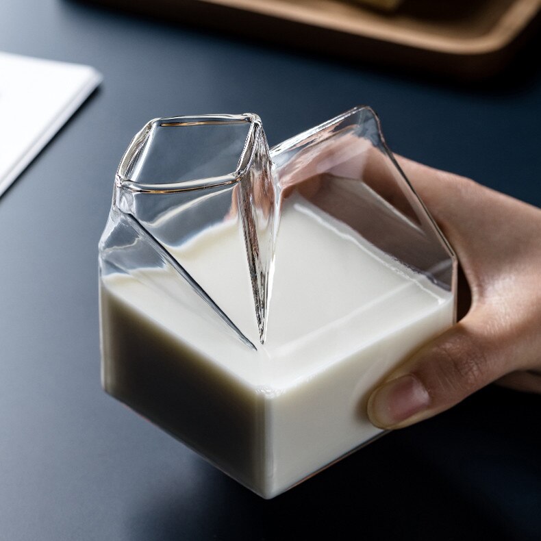 Square milk glass milk box glass mug milk box cup ... – Vicedeal