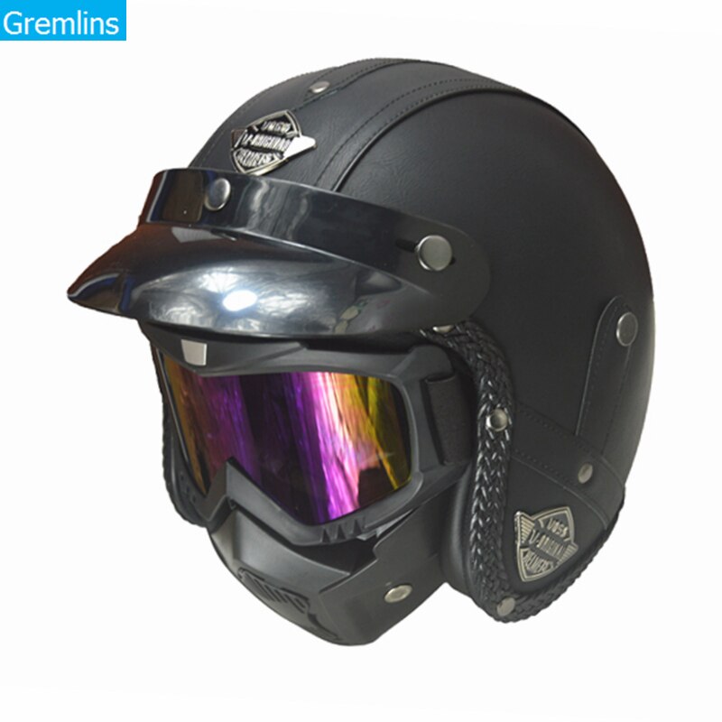 Zwart Volwassen Open Gezicht Half Lederen Helm Mot... – Grandado Zwart Volwassen Open Gezicht Half Lederen Helm Mot... – Grandado