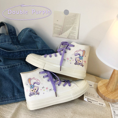 Purple rabbit high-top canvas shoes female student... – Grandado
