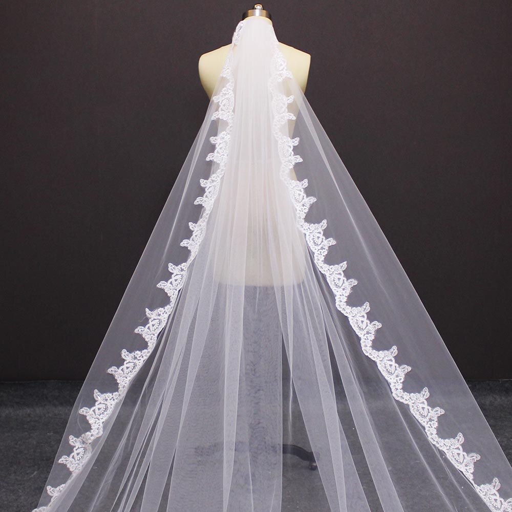 Long Lace Wedding Veil with Bling Sequins 4 Meters... – Grandado