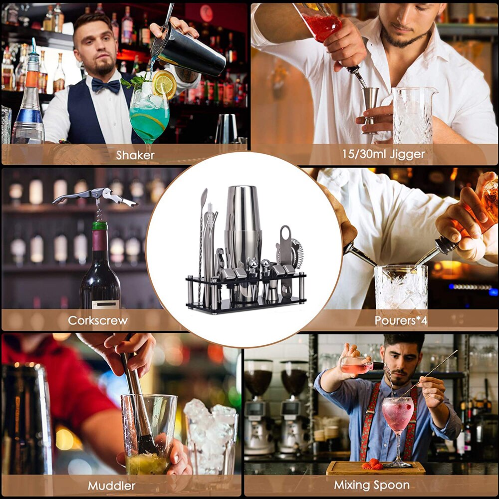 Bartender Kit， 21-Piece Whiskey Stone Cocktail Sha... – Grandado