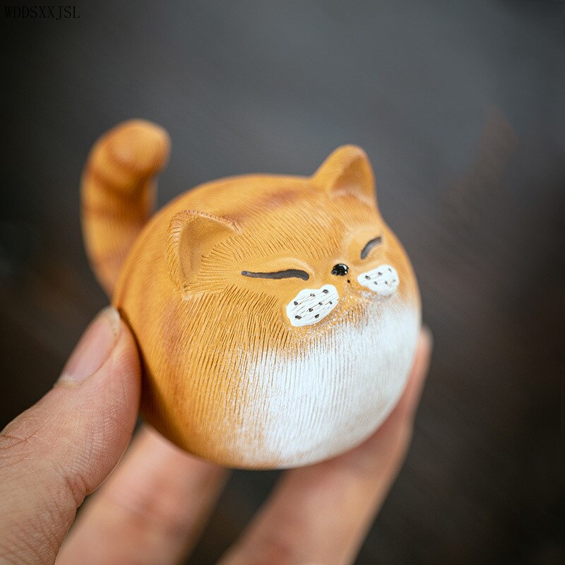 Cartoon Cat Sculpture Purple Clay Tea Pet Decorati... – Grandado