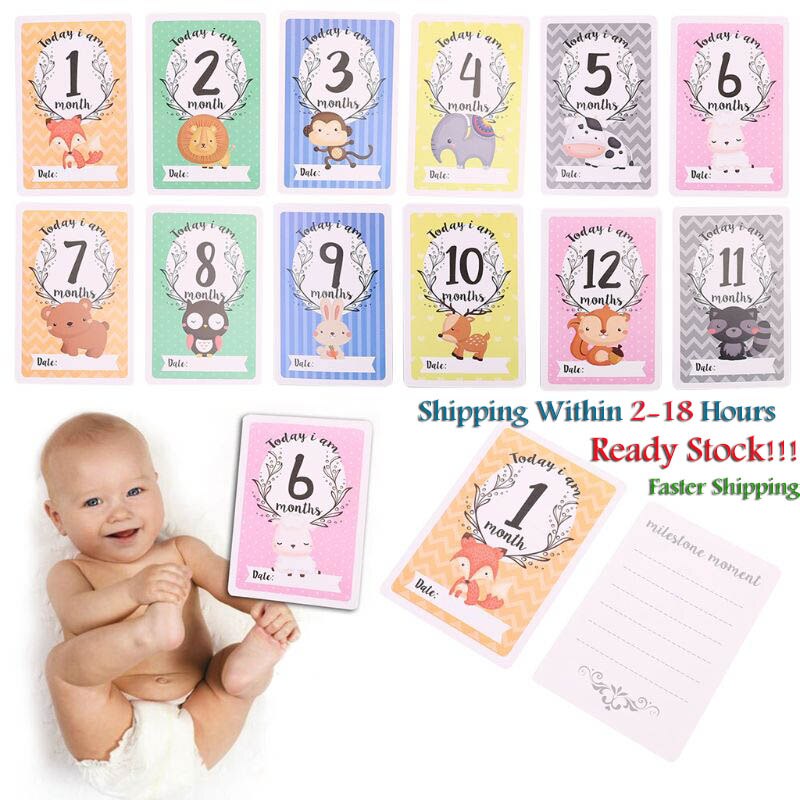 12 Sheet Milestone Photo Sharing Cards Set Baby Ag... – Vicedeal