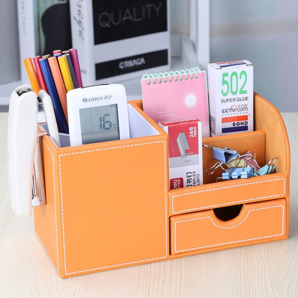XRHYY Orange 3 Storage Compartments PU Leather Off... – Vicedeal