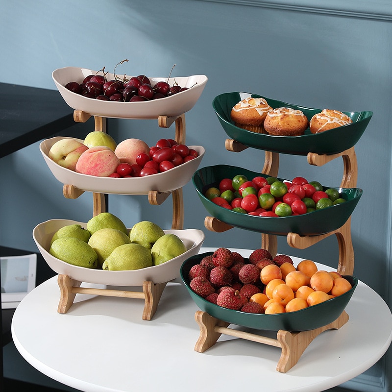 2/3 Tiers Plastic Fruit Plates With Wood Holder Ov... – Vicedeal