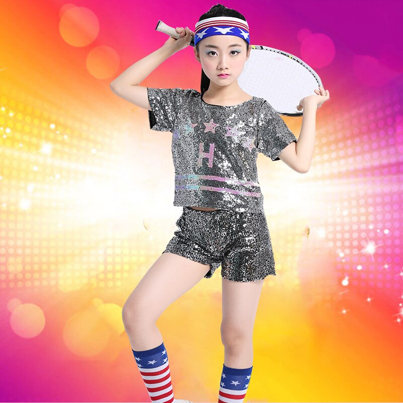 Kids Jazz Dance Costumes Sequin Suit Short Sleeve ... – Grandado