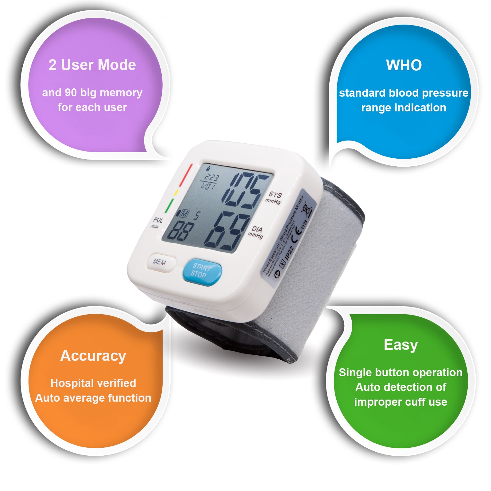 Wrist Blood Pressure Monitor Meter Measuring Heart Beat Rate Pulse