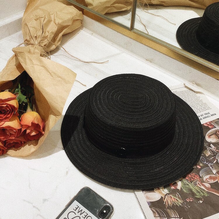 Strandhatt kvinner halm flat topphatt hvit fedora ... – Vicedeal