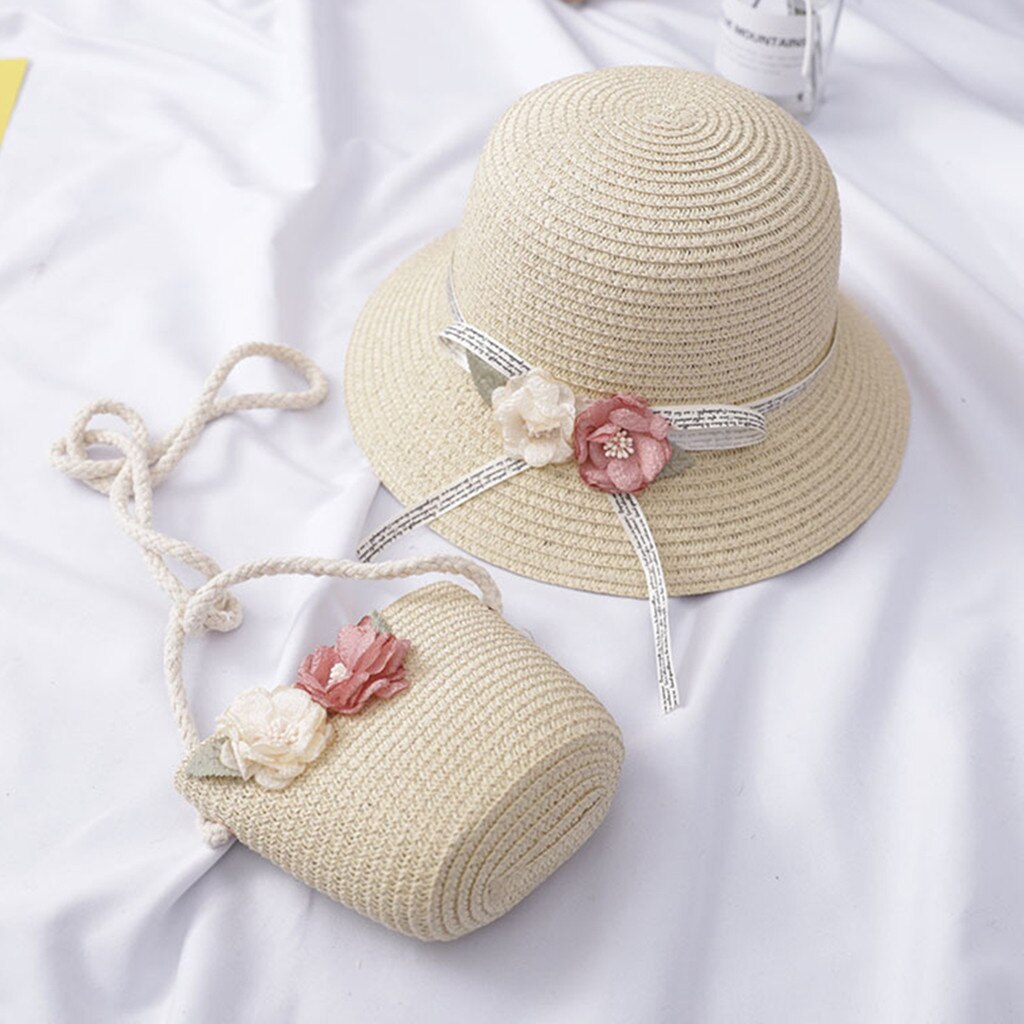 kids Girls Straw Hat Sun Hat Flower Children Sun H... – Vicedeal