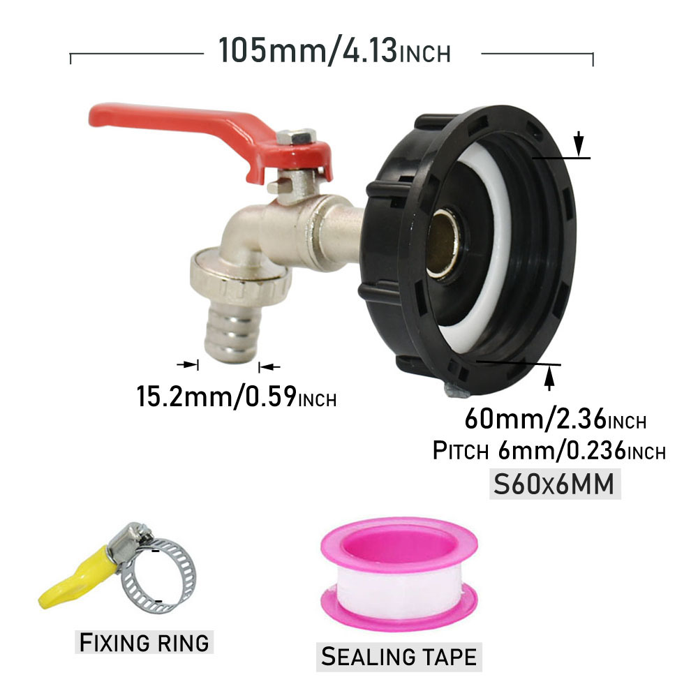 IBC Faucet Adapter S60 15mm 5/8 Hose Barb Hose Val... – Grandado