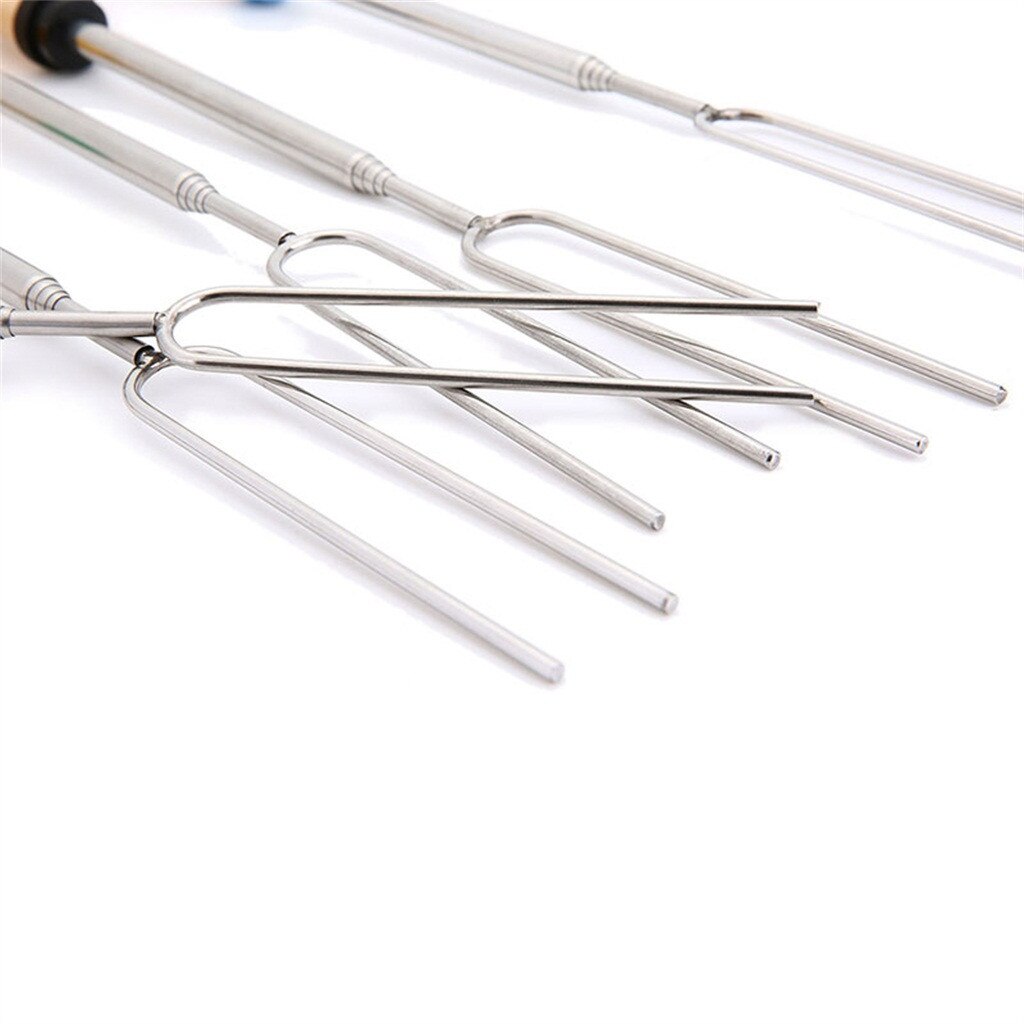 8PC Stainless Steel Barbecue Fork Adjustable Wooden Handle BBQ Marshmallow Roasting Stick ...