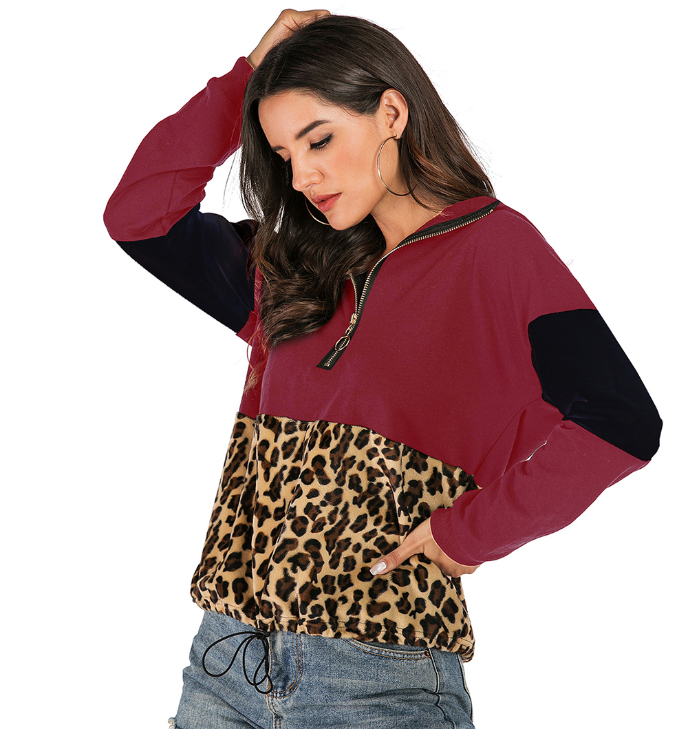 Womens Lange Mouwen Half Zip Up Warm Fuzzy Luipaar... – Vicedeal