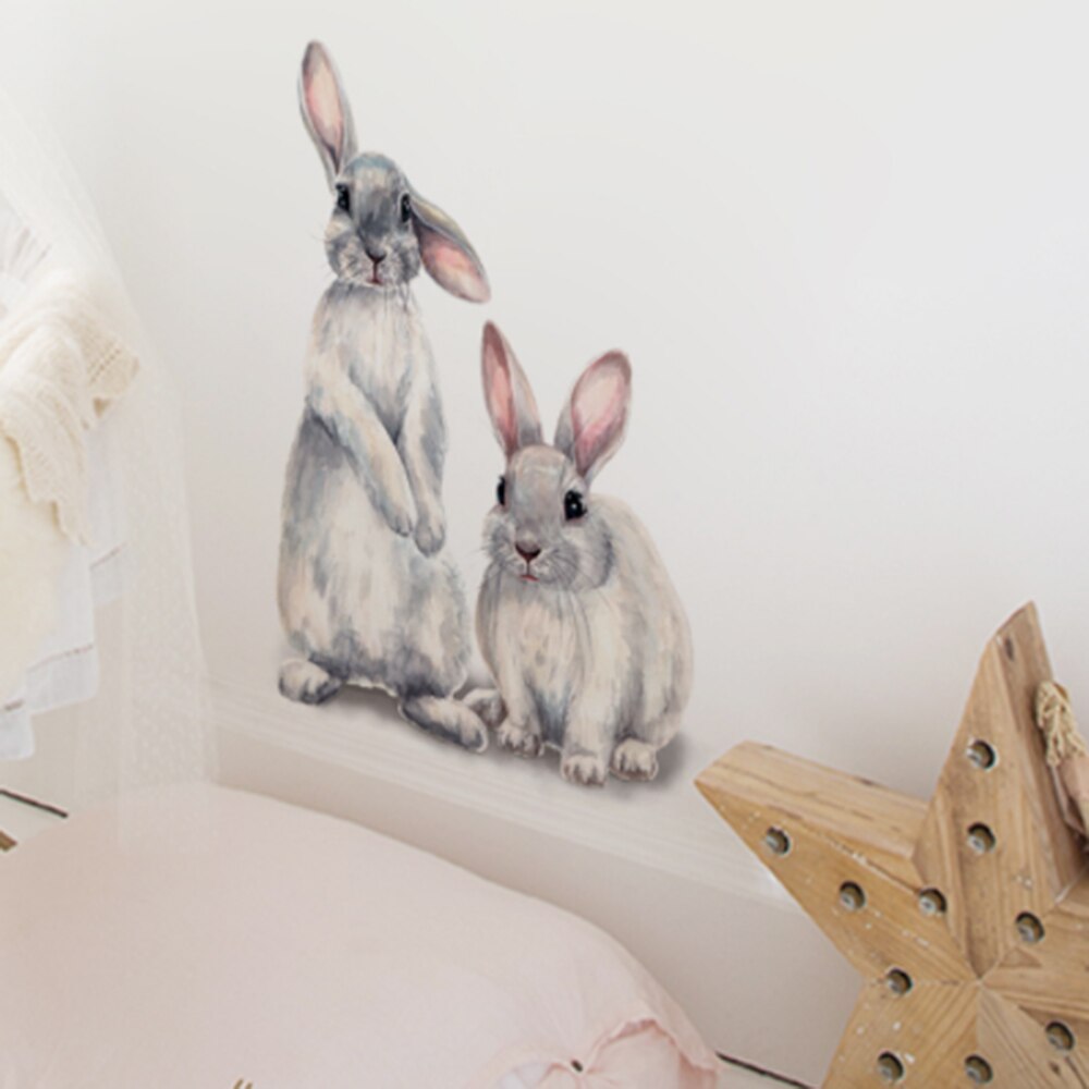 Two Cute Rabbits Wall Sticker Children's Kids Room... – Grandado