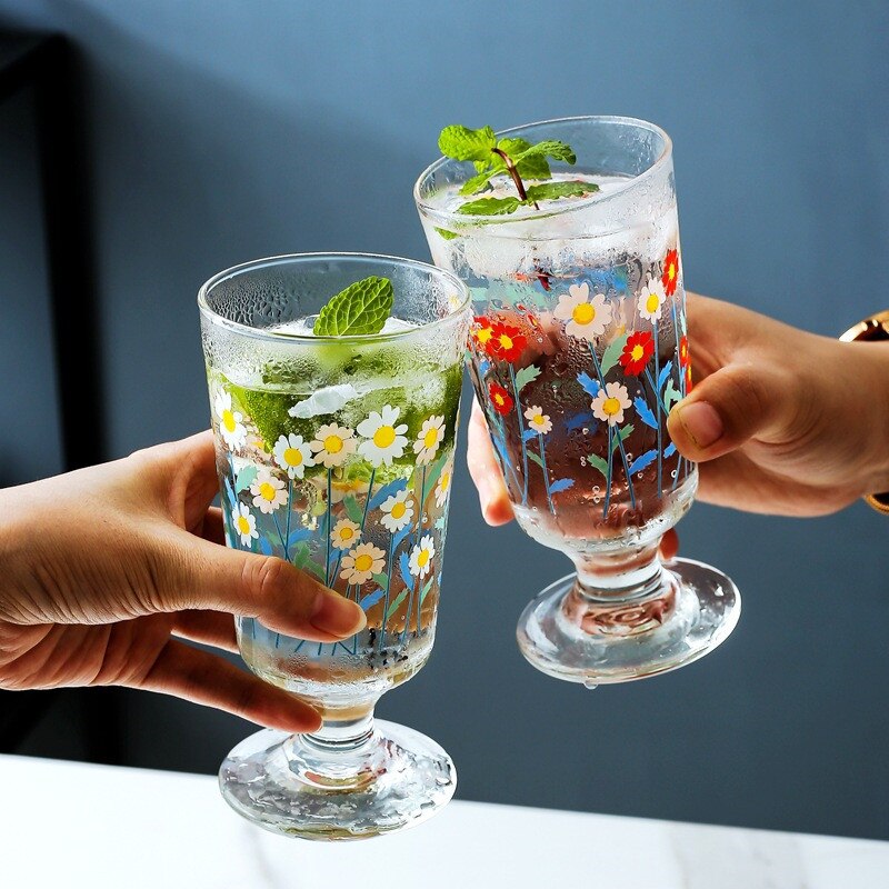Transparent Glass Lovely Hand-painted Flowers Gobl... – Grandado