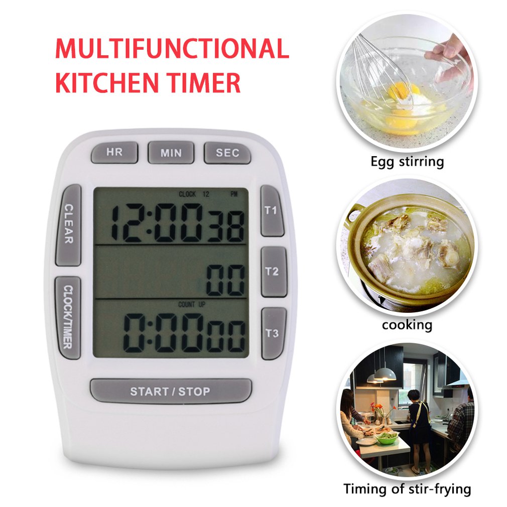 KT001 Triple Timer Clock kitchen Cooking 3-Line Al... – Grandado