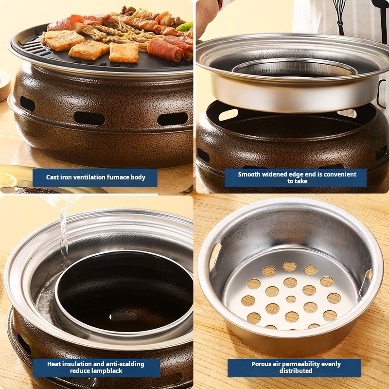 Korean-Style Round BBQ Grill - Portable Charcoal G... – Grandado