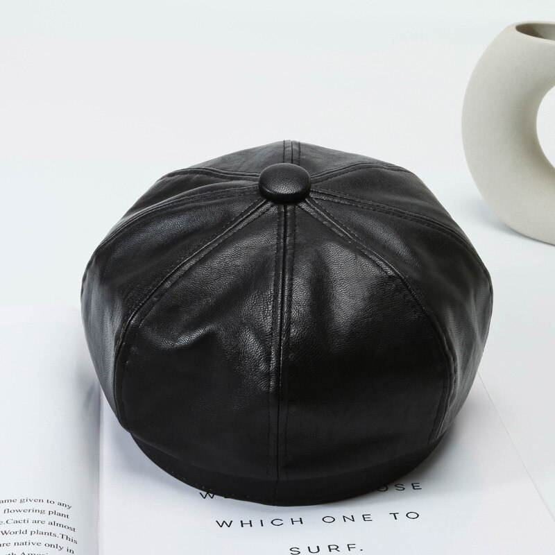 Faux Leather Octagonal Hats Women Vintage Beret Ha... – Grandado