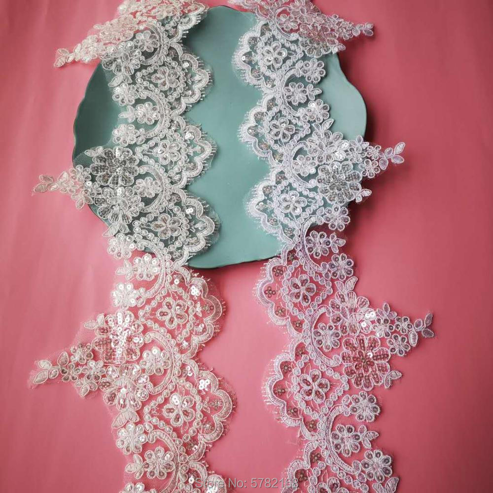 1Yard/13cm White/Ivory Cording Fabric Sequins Flow... – Vicedeal