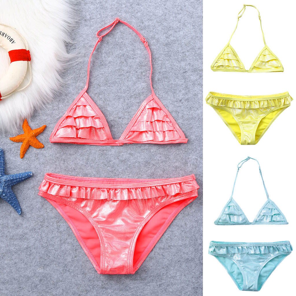 Toddler Kids Girls Ruffles frills Solid color spli... – Vicedeal