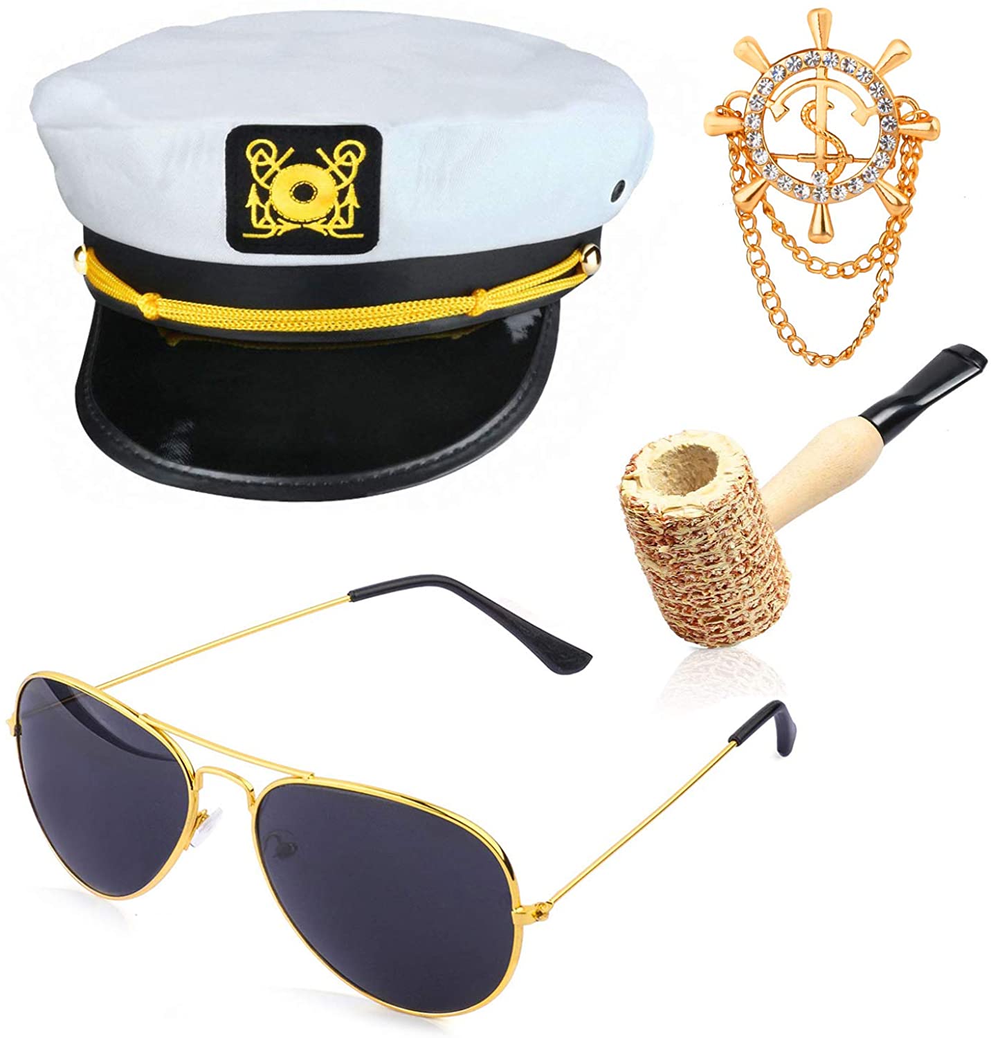 Captain Hat Anchor Suit Badge Pipe Sunglasses Set – Vicedeal