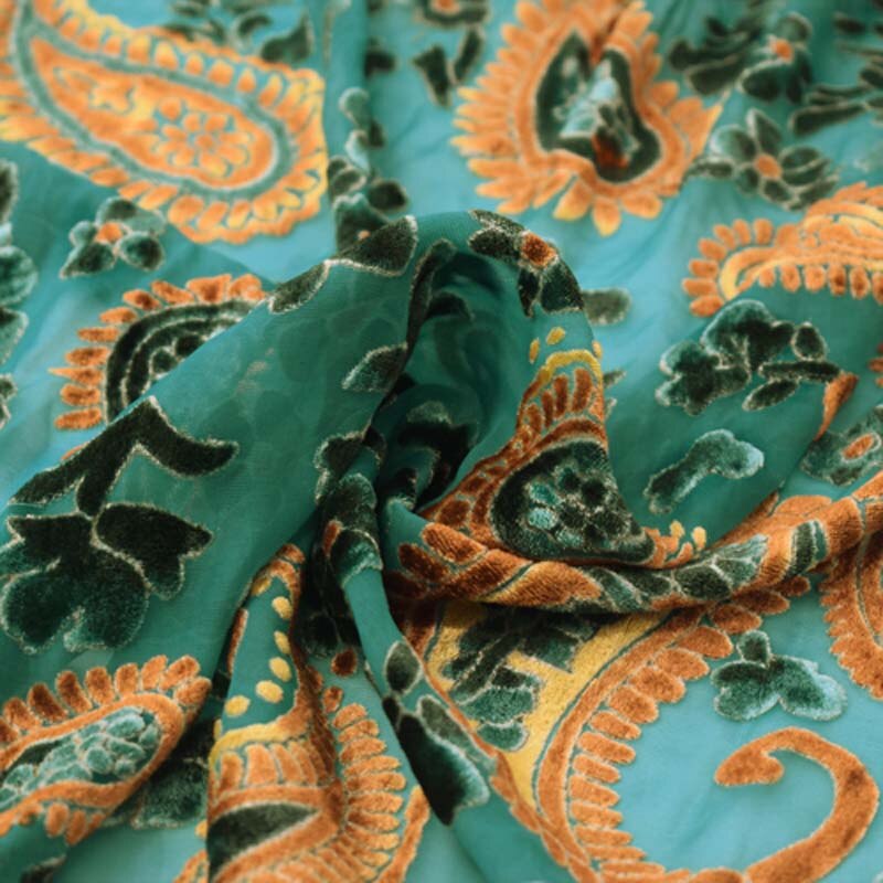 Green bottom Paisley burnt-out velvet fabric for d... – Vicedeal