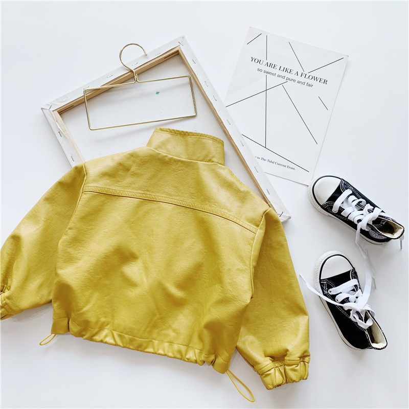 Babyinstar Girl Faux Leather Jackets Yellow Leathe... – Grandado