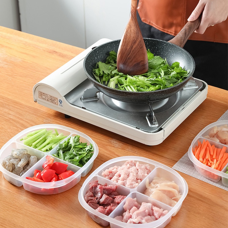 4 Grids Food Storage Box Home Kitchen Vegetable Me... – Grandado