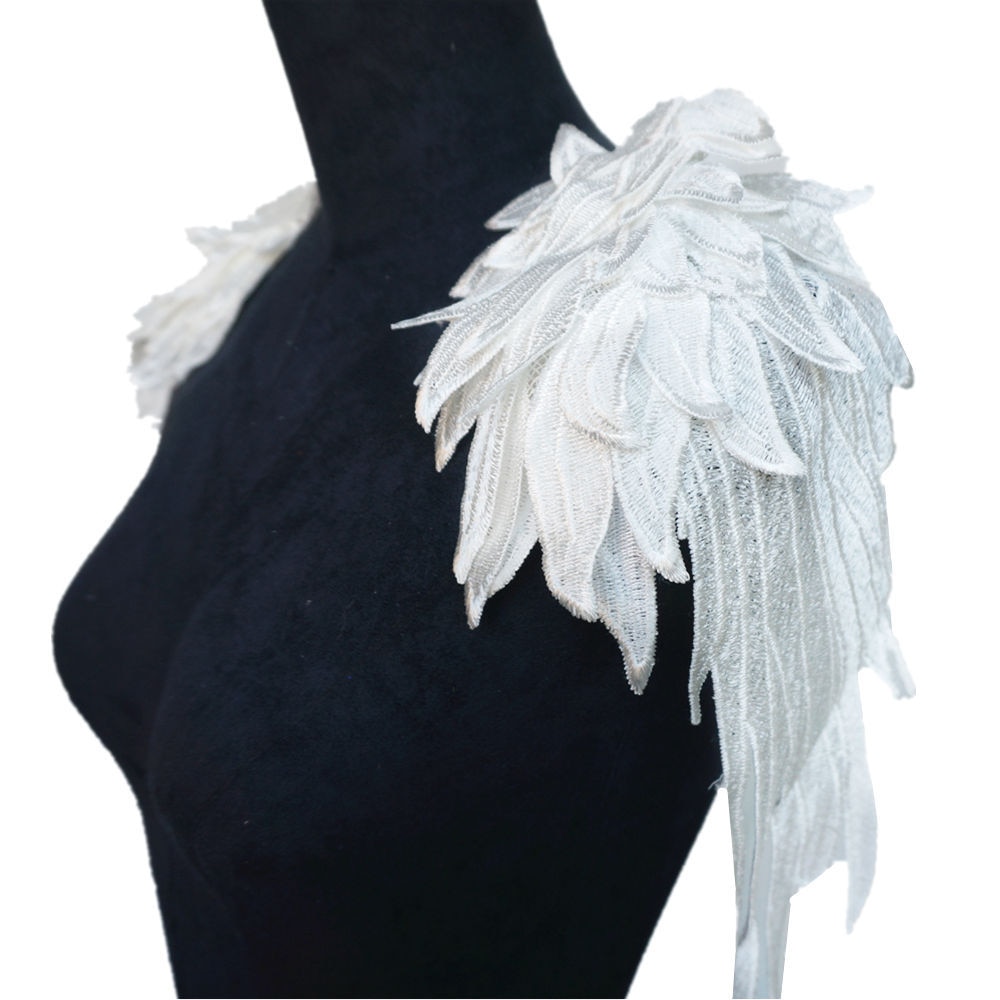 2PCS White Feather Wings Fabric Embroidery Gown Ap... – Grandado